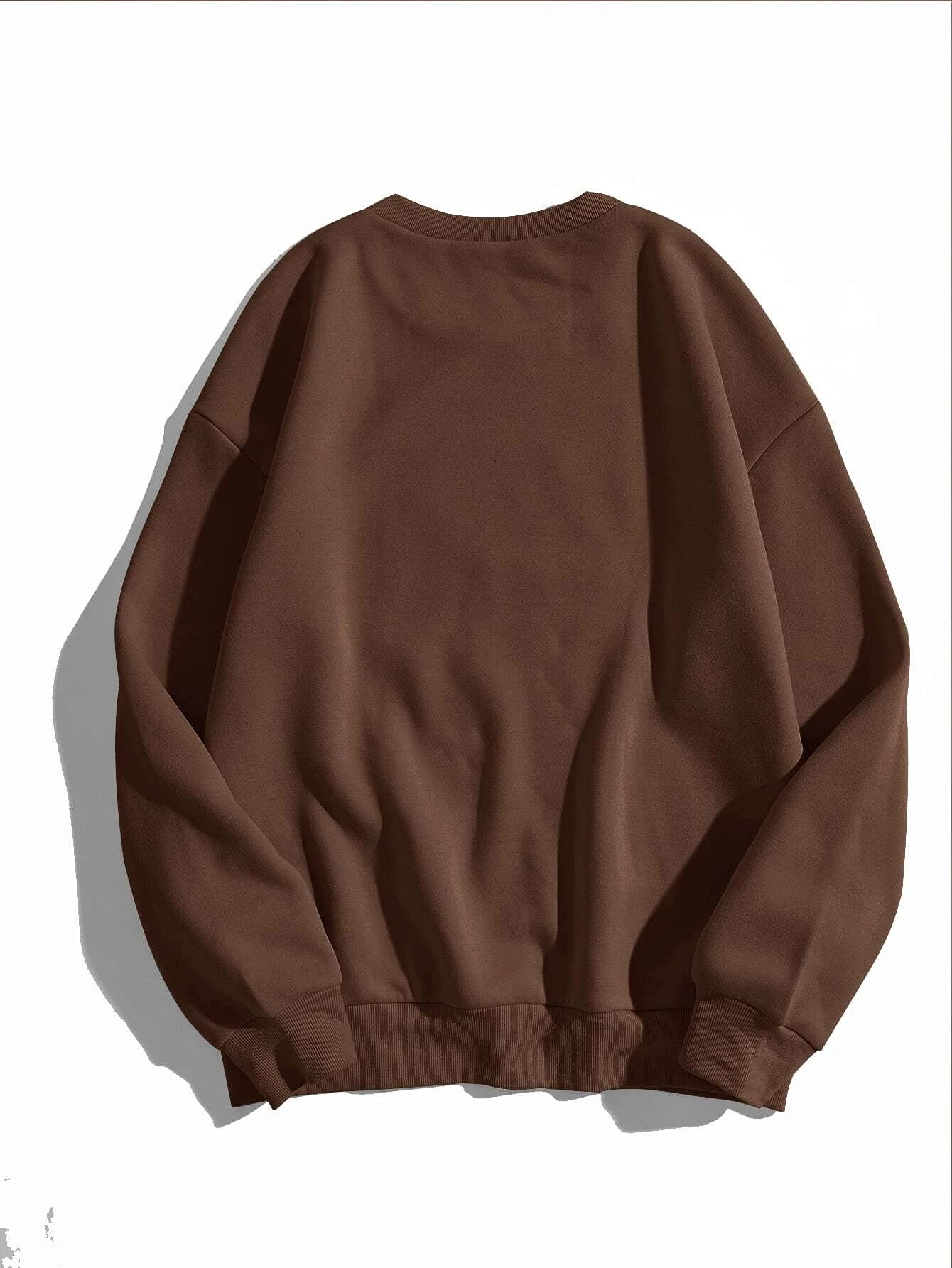 SAFRISIOR Women Mushroom Graphic Print Thermal Sweatshirt Oversized Crew Neck Long Sleeve Drop Shoulder Pullover Brown