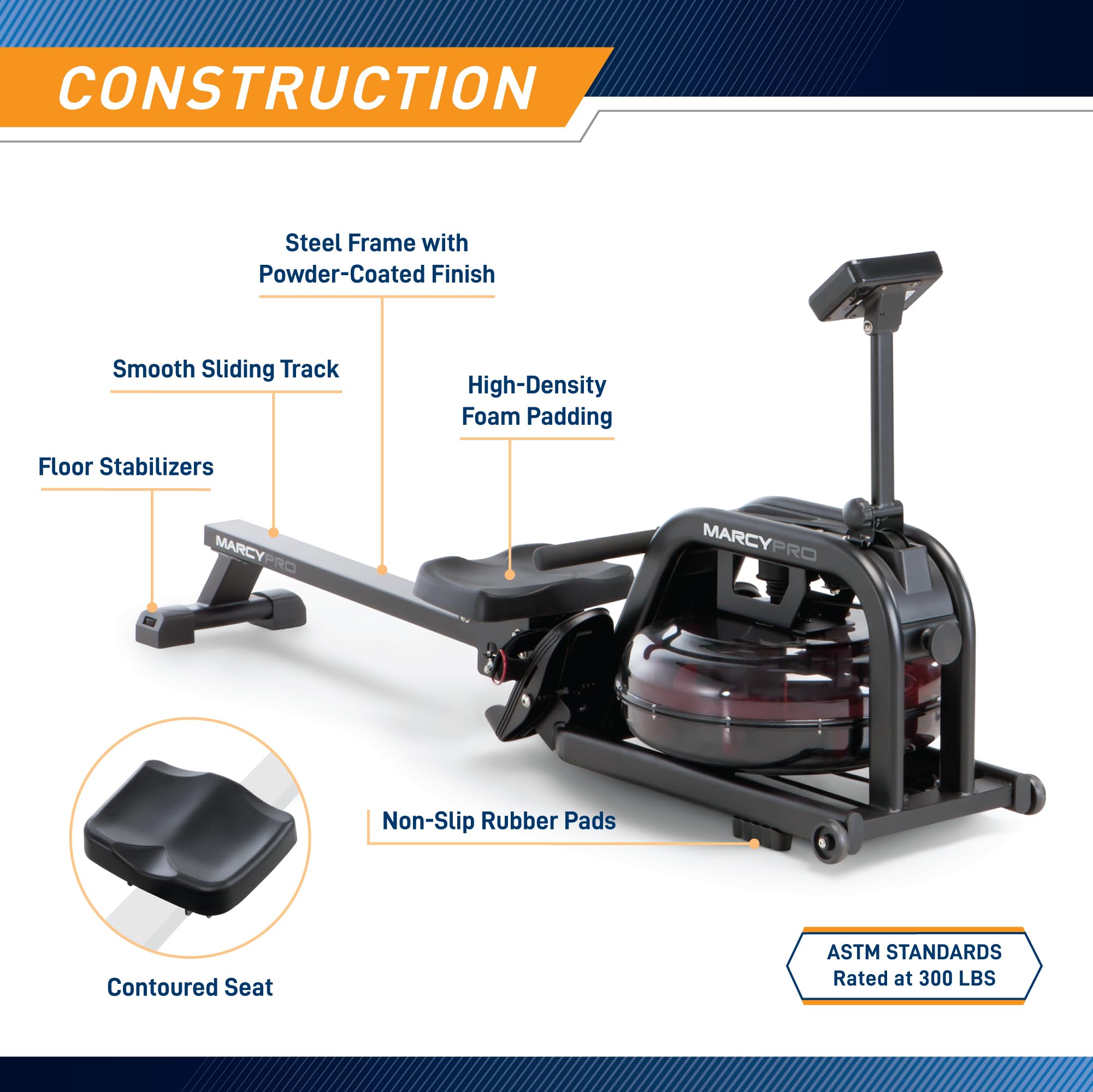 Marcy Water Rowing Machine Cardio Training Equipment, 300-lb Capacity NS-6070RW, Black