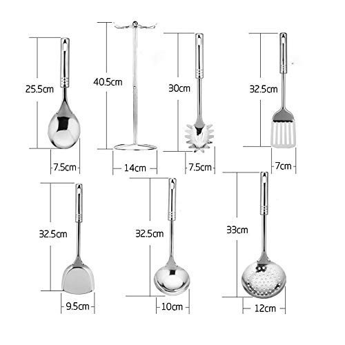 LMMDP 7 Pcs Set Stainless Steel Cooking Tools Soup Ladle Spoon Slotted Shovel Spatula Strainer Pasta Server Kitchen Utensi