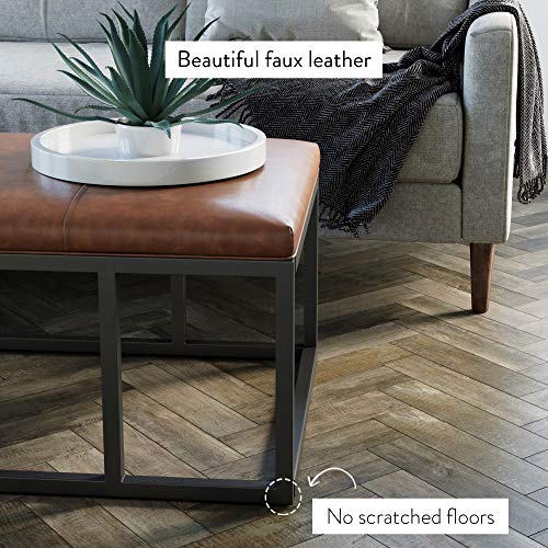 Nathan James Doxa Modern Industrial Coffee Table Wood in with Metal Rectangle Frame, Bench, Warm Brown