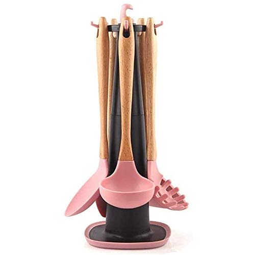 LMMDP Silicone Kitchenware Set Non-Stick Silicone Kitchen Shovel Spoon Set Shovel Spoon High Temperature Spatula with Storage Rack-
