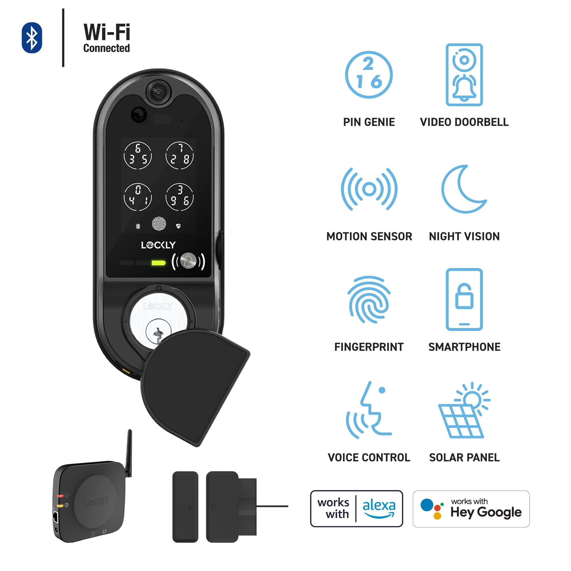Lockly Secure Pro Wi-Fi Smart Lock Keyless Entry Door Lock Satin Nickel and Lockly Vision Video Doorbell Camera Smart Lock Venetian Bronze