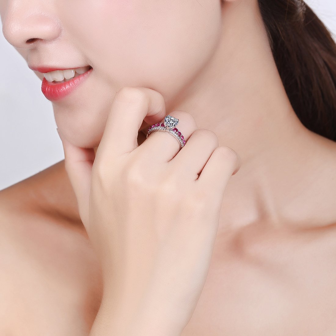 Merthus 8x8mm Heart Shape Cubic Zirconia 925 Sterling Silver Solitaire CZ Engagement Ring for Women Size 6