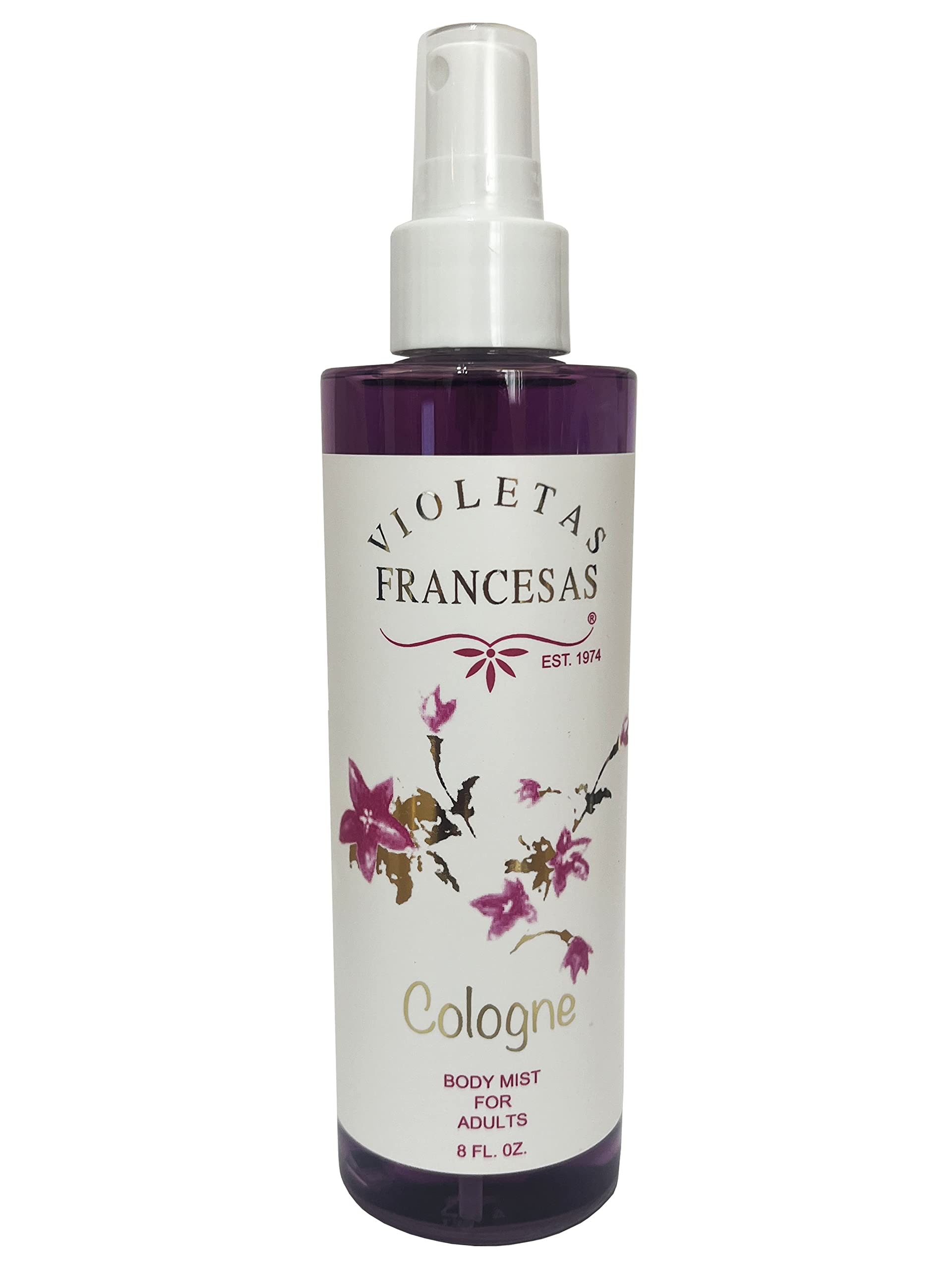 Violetas Fracesas Cologne Spray Body Mist for Adults 8 Fl oz made using Oil of Violets Plus Plastic Resistant bottle COLONIA, 1 Count