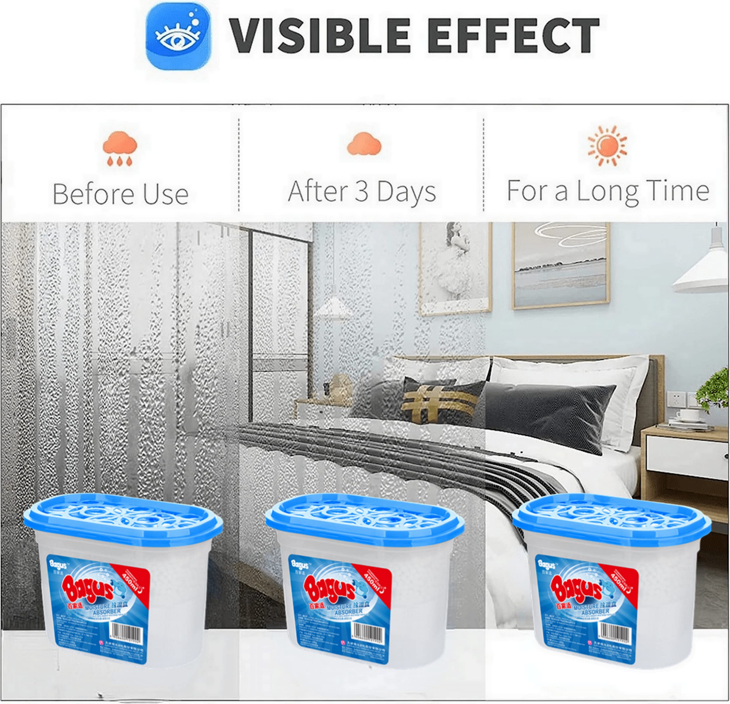 Moisture absorbers Boxes (4 Pack) - 10.5 Oz, Dehumidification Box, Moisture Absorber for Closet, Bathroom, Storage, Kitchens, Basement, Laundries, Spaces, Studies, Car, Boats, RVs, Boat.