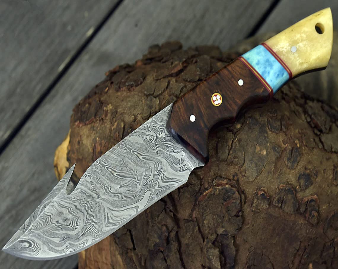 PSK74 - 1| 3| 5| 10| 15| 20 Pieces Pack Bulk Lot - 10″ Custom Damascus Gut Hook Knife, Hunting Fishing Camping Utility Knife Gift, Bulk Discounted (20 Pieces)