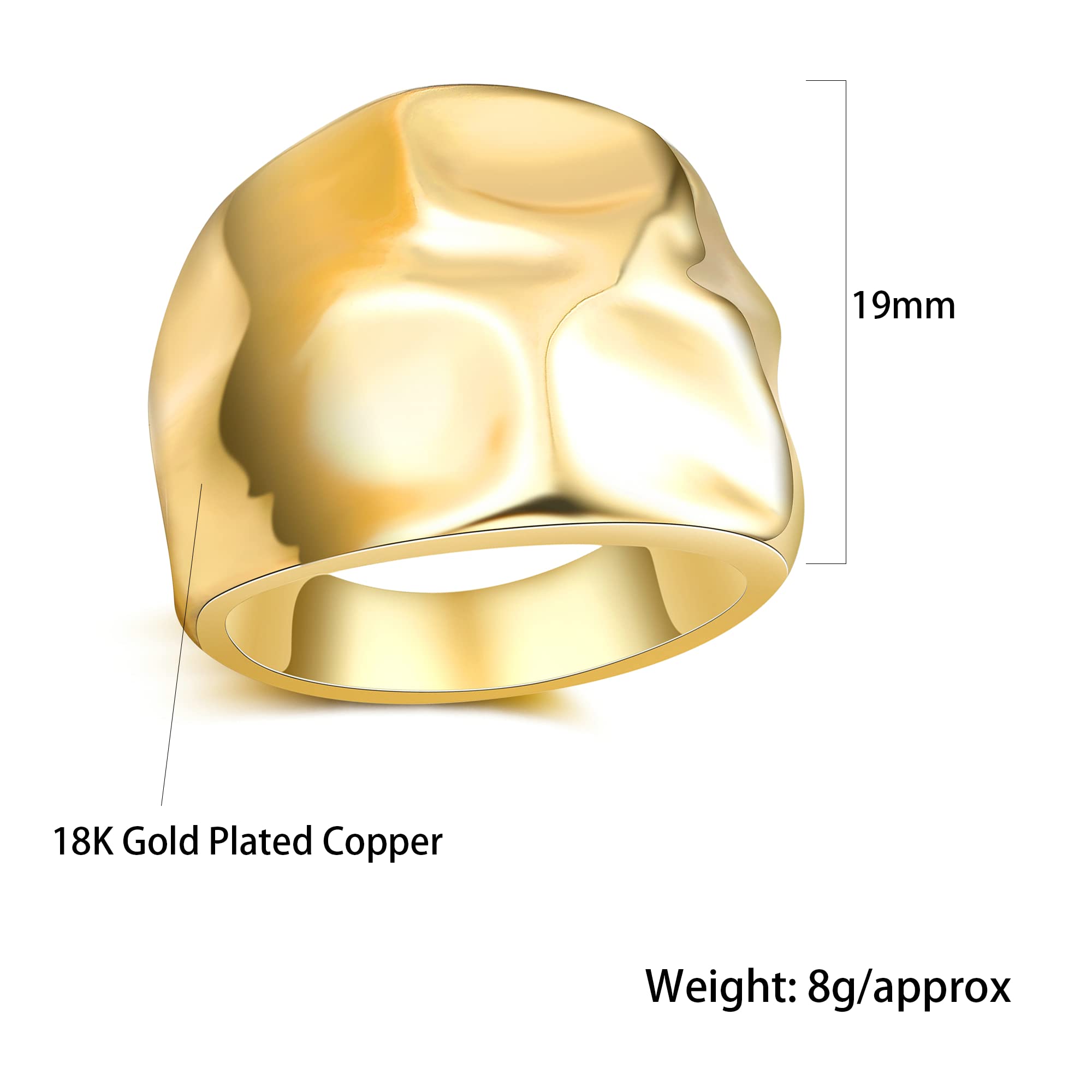 Mytys Gold Rings for Women 18K Gold Plated Band Rings Chunky Statement Ring Gift (Gold 2, 8)