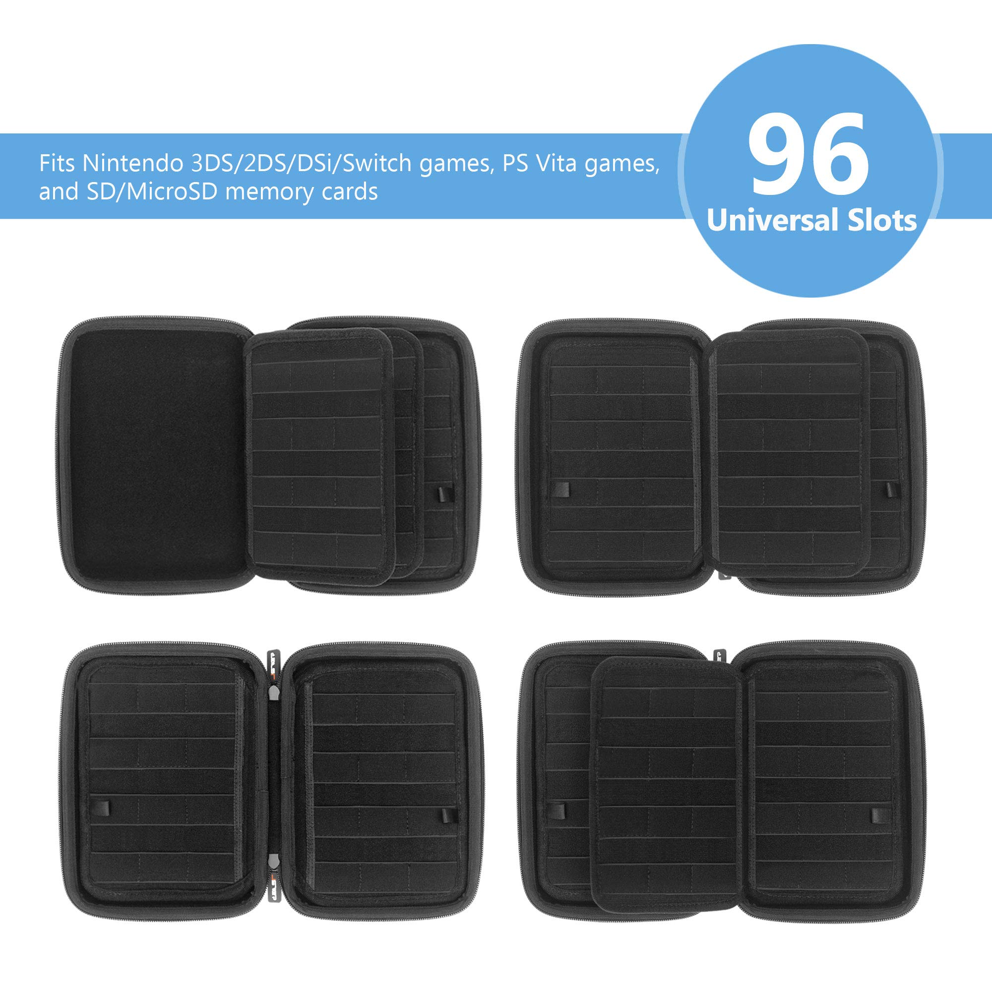 New Nintendo Switch 3ds Game Card case, 96 Game Card Case JSVER Hard Carrying Case for Nintendo 3DS, 3DS XL,New 2DS XL LL,2DS, DS, DSi, DSi XL LL,Nintendo Switch, Sony PS Vita Games, SD Memory Cards