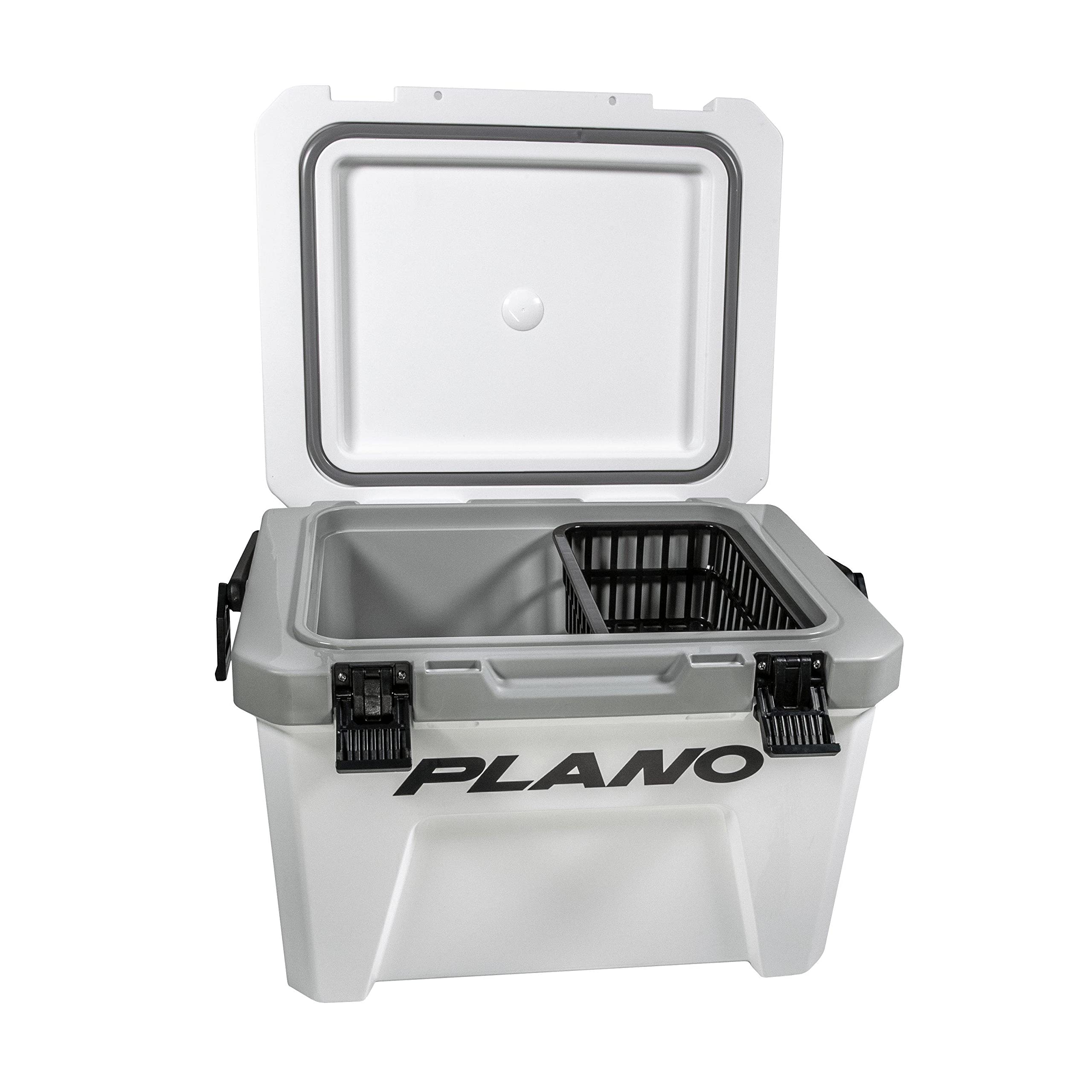 Plano Frost 21-Quart Hard Cooler, Includes Dry Basket, Small, White and Black, Durable, Insulated Ice Chest for Camping, Fishing, and Tailgating