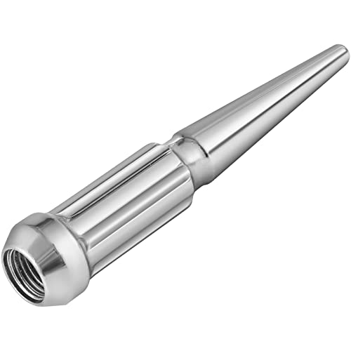 VEVOR M14x1.5 Spike Lug Nuts, 32 PCS Chrome Spiked Lug Nuts 14mmx1.5, 4.4" Tall Closed End Acorn Wheel Lug Nut w/ 1 Socket Key, Compatible with Chevy Silverado 1500 2500 3500, Ford GMC Sierra, Silver