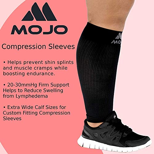 Mojo Compression Socks - Extra Wide 4XL Plus Size Compression Sleeves for Swollen Calves - Footless Compression Socks for Men and Women, Black, 20-30 mmHg - 1 Pair