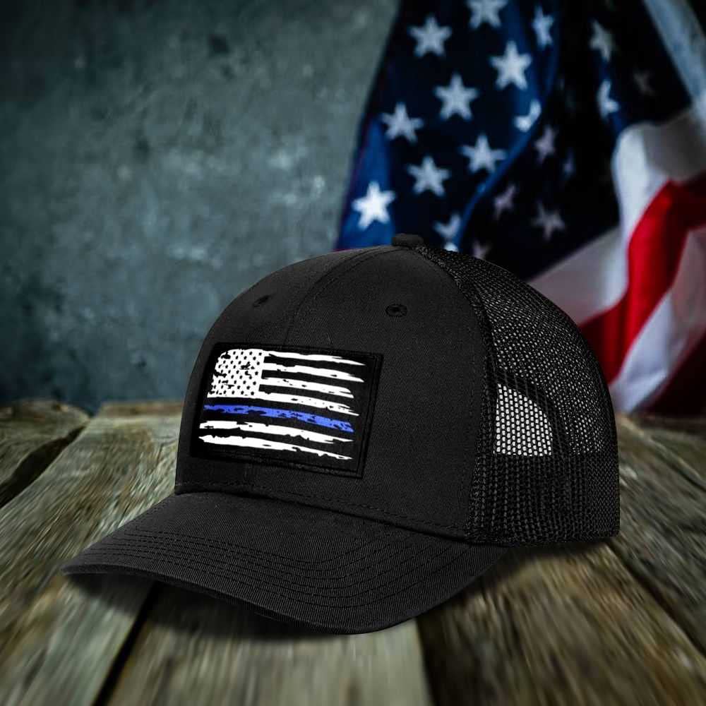 Syuotem Embroidery Thin Blue Line Hat,Black American Flag Hat,American Flag Trucker Hat