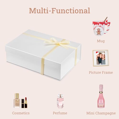 MESHA 13.5x9x4'' Large Gift Boxes with Lids, 1PC Sturdy White Bridesmaid Proposal Box for Christmas Presents Wedding Birthday Party