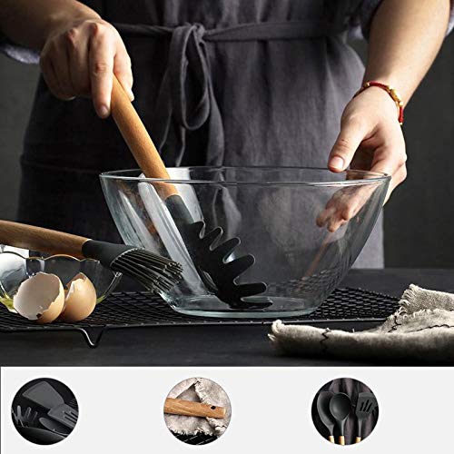 LMMDP Wooden Silicone Kitchenware Cooking Sets Soup Spoon Spatula Non-stick Shovel With Wooden Handle Special Heat-resistant Design