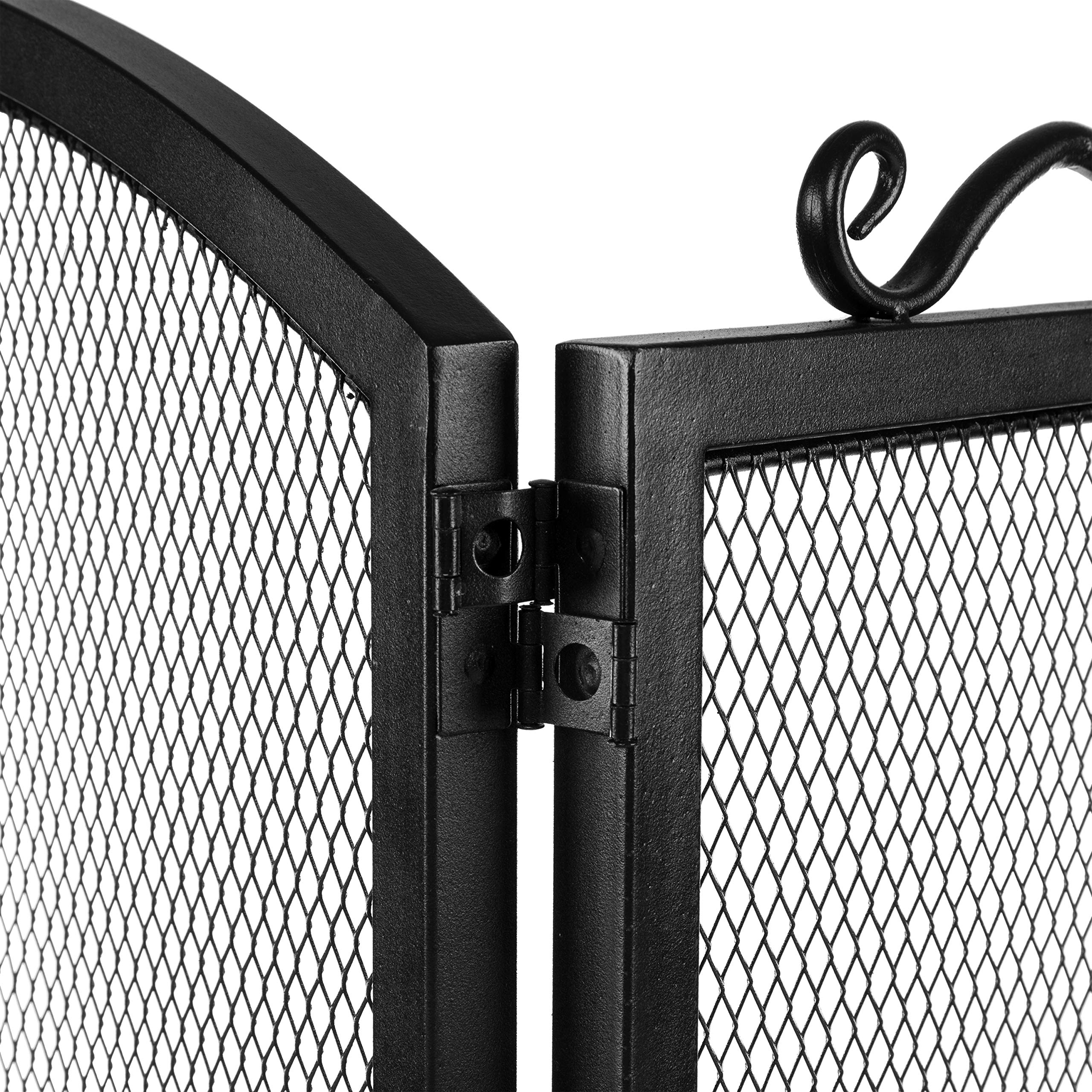 MyGift Black Metal Mesh Fireplace Cover, 3 Panel Folding Screen, Fireplace Grate with Vintage Scrollwork Handles