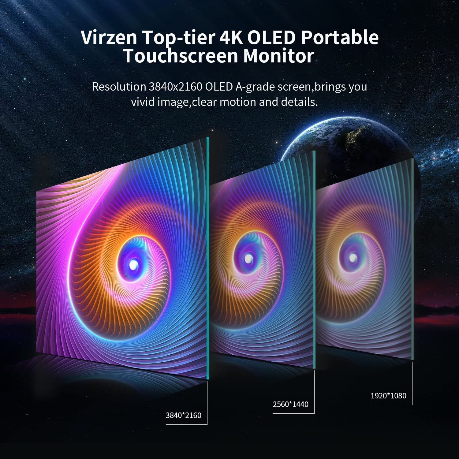 Virzen OLED Portable Monitor Touchscreen 4K 3840 x 2160 Touchscreen Display with 10000mah Battery 15.6” UHD 10bit 100% DCI-P3 100000:1 Color Second Screen for Laptop, PC, Phone, Camera, Consoles