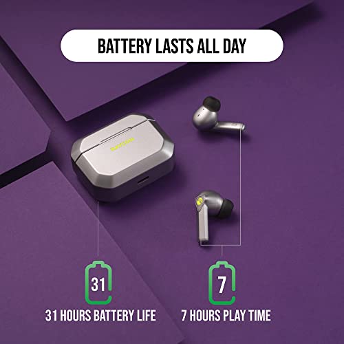 Raycon The Gaming Bluetooth True Wireless Earbuds with built in Mic, low latency, 31 Hours of Battery, Charging Case with Talk, Text, and Play, Bluetooth 5.0 (Jet Silver)