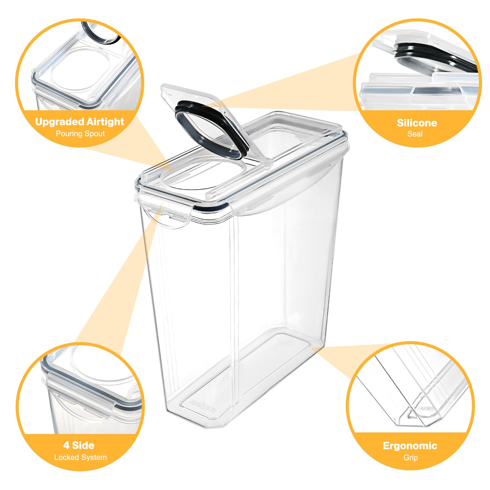 OSTBA APPLIANCE 4 PCS Food Storage Container 3.7L, Cereal Storage Containers with Lid Airtight, Clear Plastic BPA Free Kitchen Storage Containers for Flour, Oats, Careal Dispenser with Labels