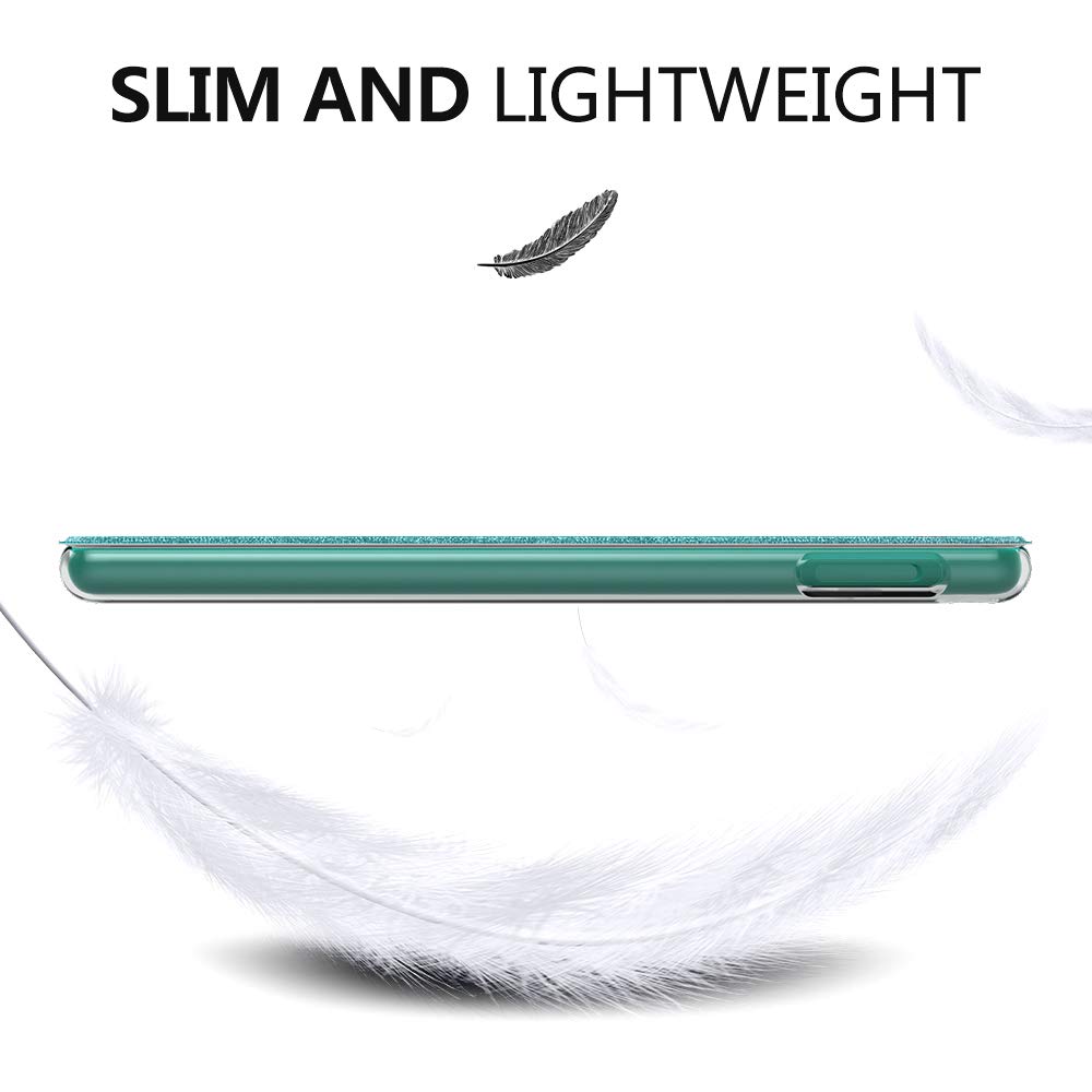 MoKo Case Fits Kindle Fire 7 Tablet (9th Generation, 2019 Release), PU Leather Trifold Stand Cover Frosted Clear Backshell with Auto Wake/Sleep - Denim Green
