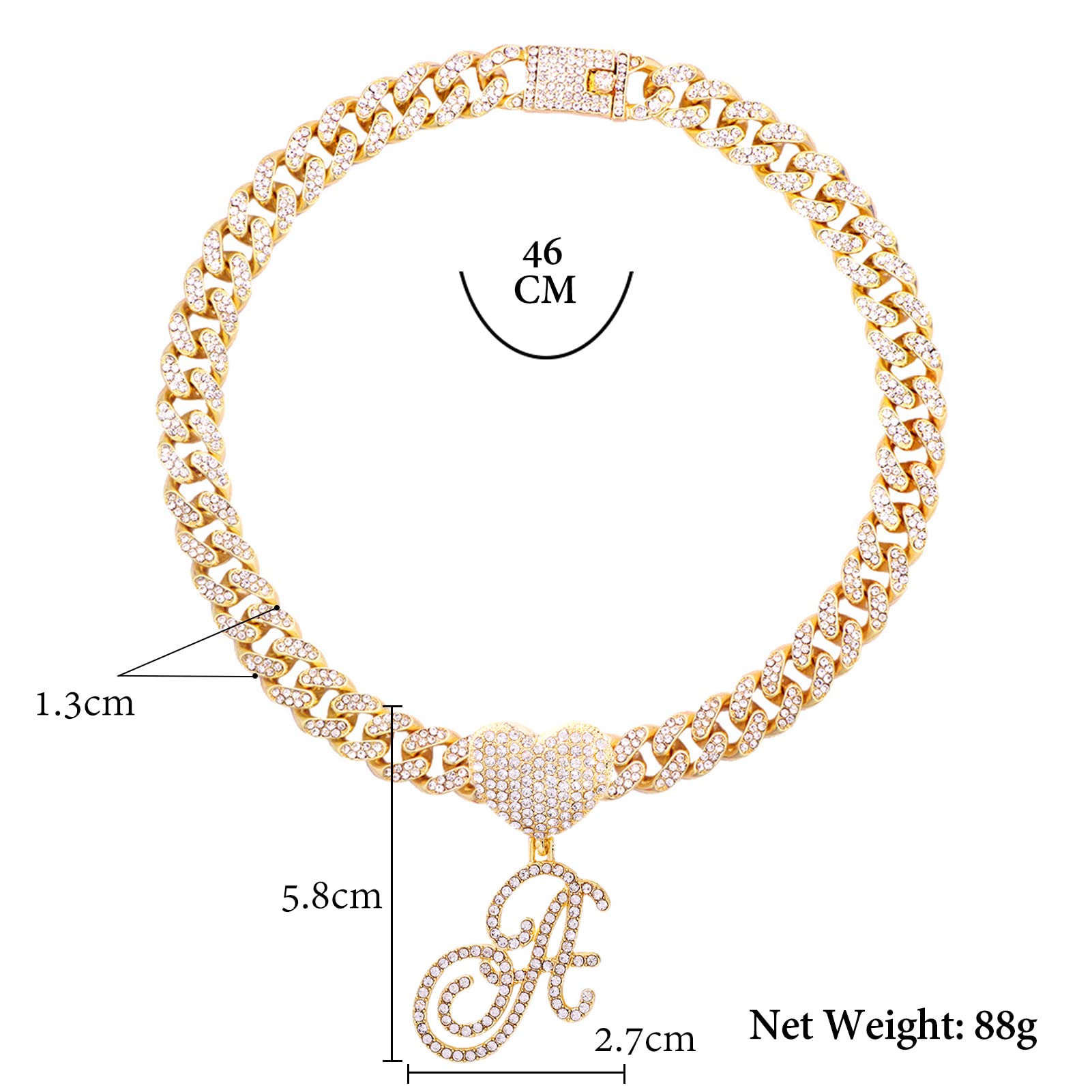 PTJDSMF Gold Initial Cuban Link Chain for Women Miami Iced Out Chain for women Bling Diamond Chain Necklace Hip Hop Jewelry (M)