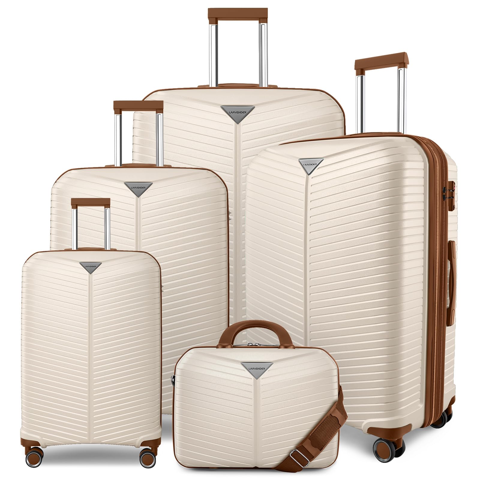 LEAVES KING Luggage Sets 5 Piece, Expandable(Only 24"&28") PP Suitcase with Spinner Wheels, Durable Luggage Sets Clearance Carry On Luggage Suitcase Set For Women Men, Cream