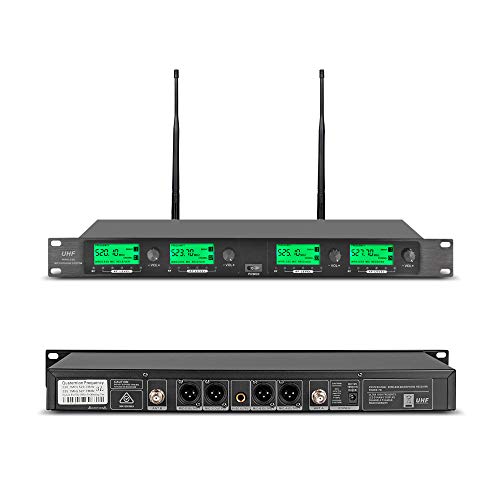 WENWEN Wireless Microphone System UHF 4 Channel 2 Handheld Mic 2 Headset 2 Lavalier Bodypack 2 Lapel Mic Pro Karaoke System Speaking Conference Wedding Party