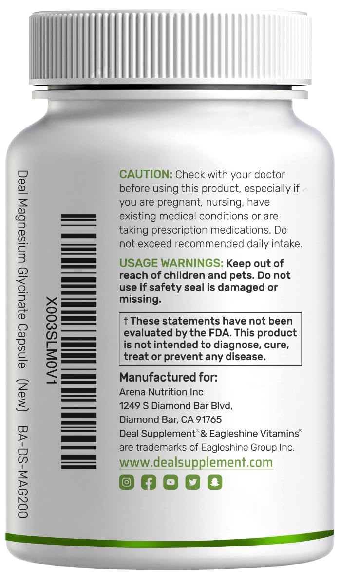 Magnesium Glycinate Plus Vitamin C – 100% Chelated for Absorption – Essential Mineral Supplement for Muscle, Mood, Sleep, & Heart Health
