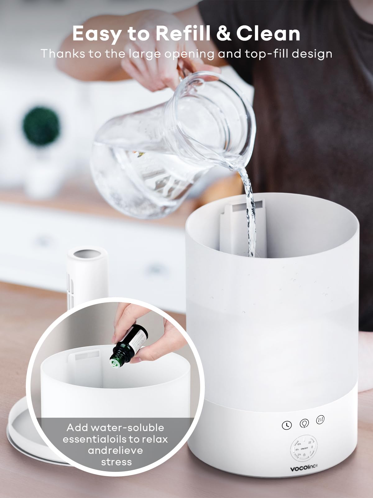 VOCOlinc 2.5L Cool Mist Humidifiers for Bedroom, Smart Humidifier with Auto-target, 16 Million Color, Humidifier for Plants Baby, Work with Apple HomeKit Home, Alexa, Google