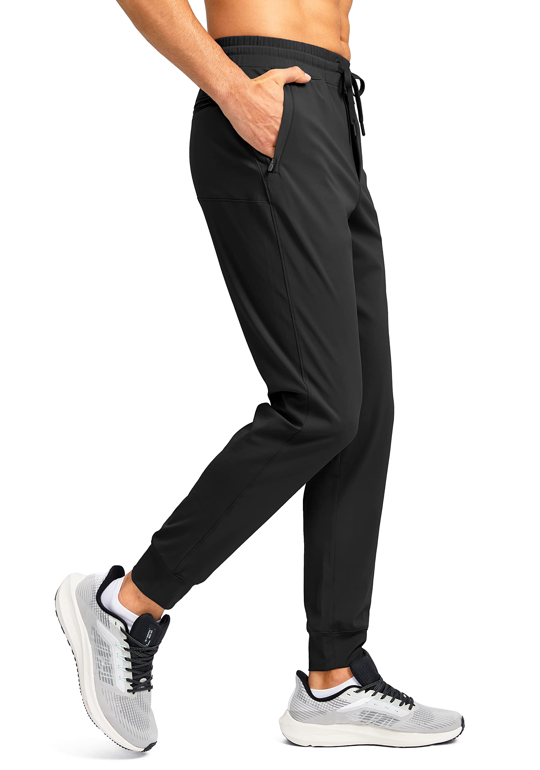 Pudolla Men's Joggers Sweatpants with 3 Zipper Pockets Workout Track Pants for Men Running Gym Walking Casual Golf(Black XX-Large)