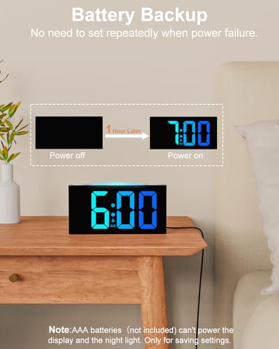 Mesqool Digital Alarm Clock with Bed Shaker & RGB LED Display - Loud for Heavy Sleepers, 7-Color Night Light & Dimmer, Easy Set for Kids, Teens, Elders & Hearing Impaired