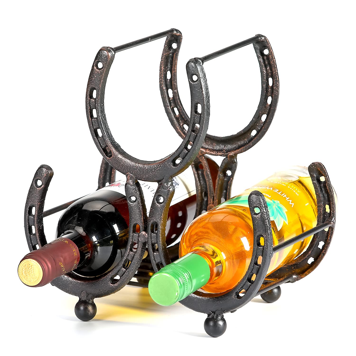 Retrome Iron Horseshoe Wine Rack, Wine Holder 3 Bottles Countertop Freestanding, Dark Bronzeā¦