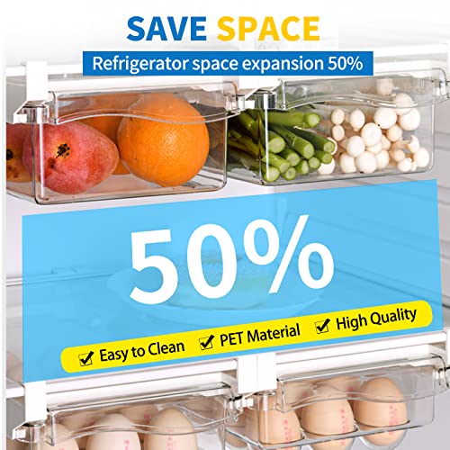 VVLIAM 2 PACK Refrigerator Organizer Bins fridge drawer organizer with Handle, Egg Holder For Refrigerator and fruit containers for fridge pull out cabinet organizer Fit for Fridge Shelf Under 0.6"