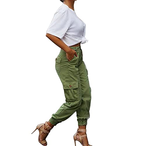 Ljdkusp Cargo Pants Women High Waist Stretch Military Combat Pants with Multi Pockets Workout Hiking (1-Army Green, L)