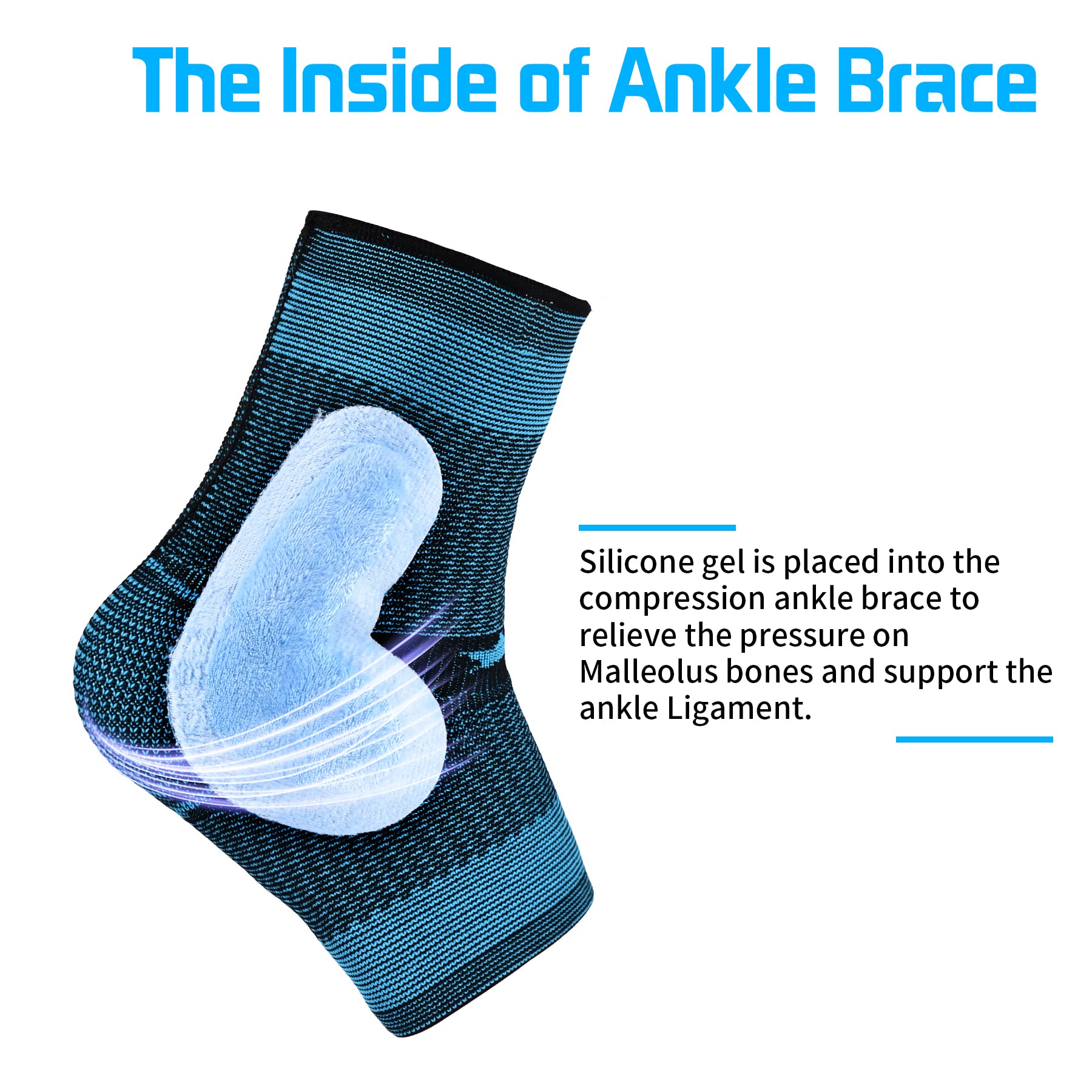 Sukeen Ankle Brace Support Compression Sleeve with Silicone Gel for Sprained Ankle Plantar Fasciitis Achilles Tendonitis Foot Pain & Prevent Ankle Injuries (Medium)