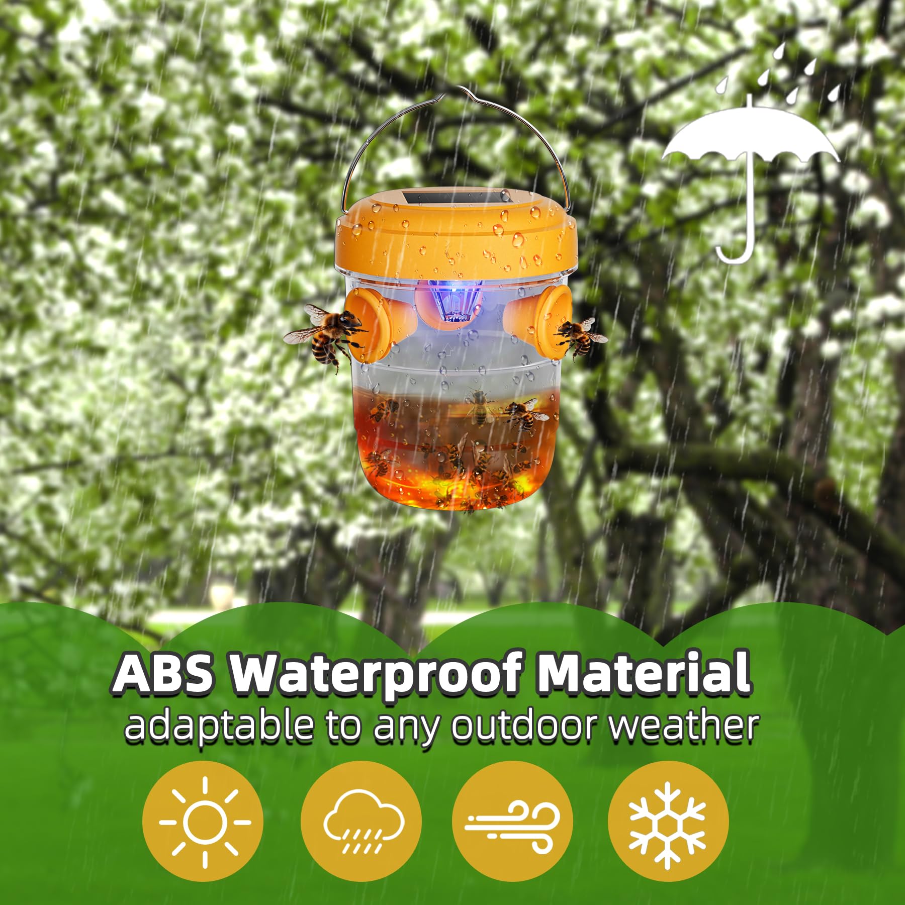 Wasp Traps Outdoor Hanging, Solar Powered Bee Traps Wasp Deterrent Killer Carpenter Bee Traps for Outside, 2024 Upgrade Flying Insect Traps Reusable Yellow Jacket Hornet Catcher with LED (4 Packs)