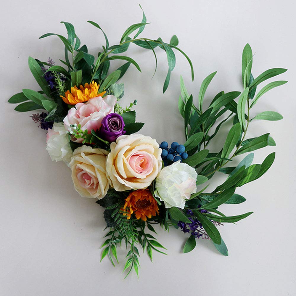 NMFIN Artificial Flower Swag, Handmade Floral Simulation Rose Peony Swag Arch Wreath Centerpiece for Wedding Home Front Door Garden Lintel Decoration