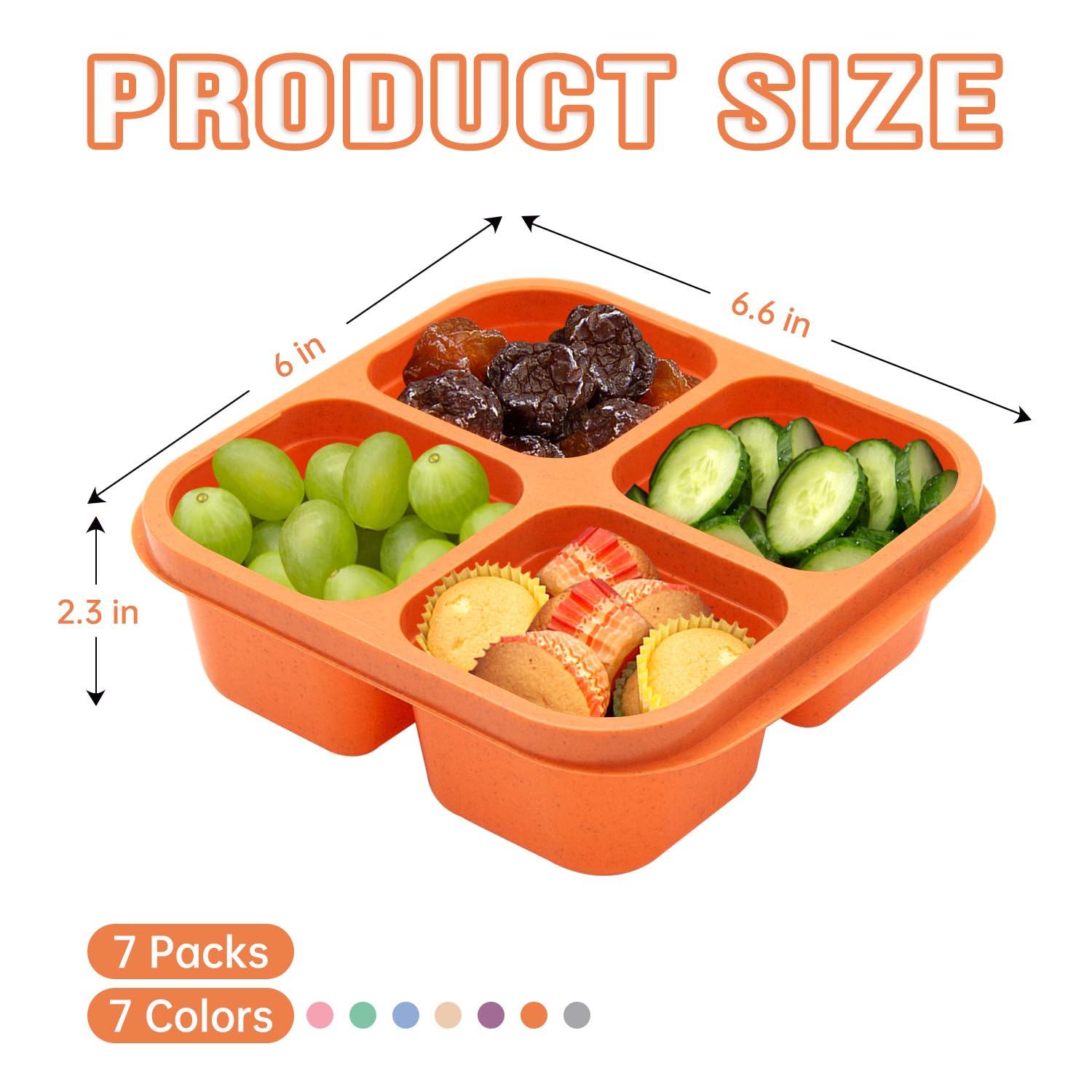 Luriseminger 7 Pack Bento Lunch Box ,4 Compartment Snack Containers,Divided Bento Snack Box,Meal Prep Lunch Containers, Lunch Box Kids/Toddle/Adults,Food Storage Containers for School, Work and Travel