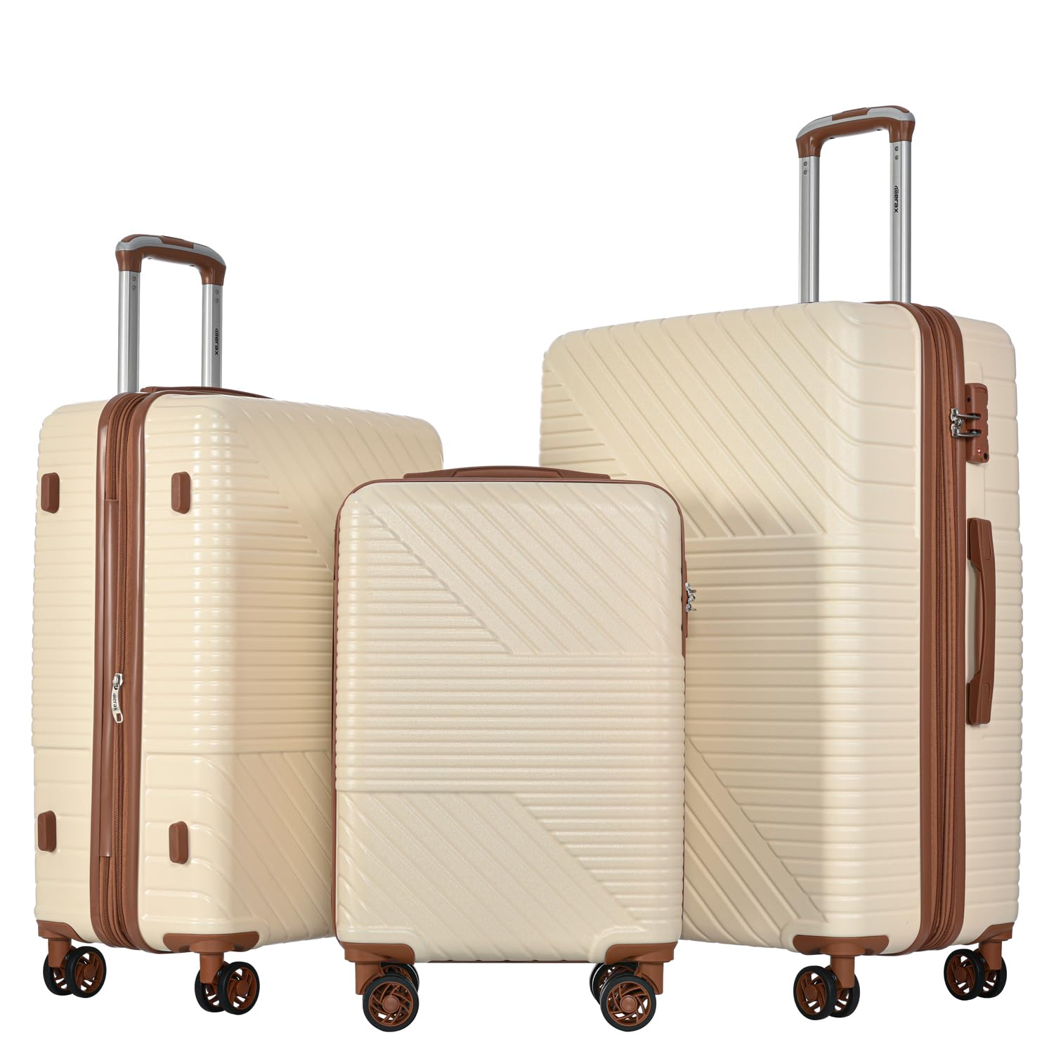 Merax Luggage Sets 3 Piece Suitcases Set ABS Expandable 8 Wheels Spinner Suitcase, TSA Lock Travel Luggage For Man And Women (Cream Brown)