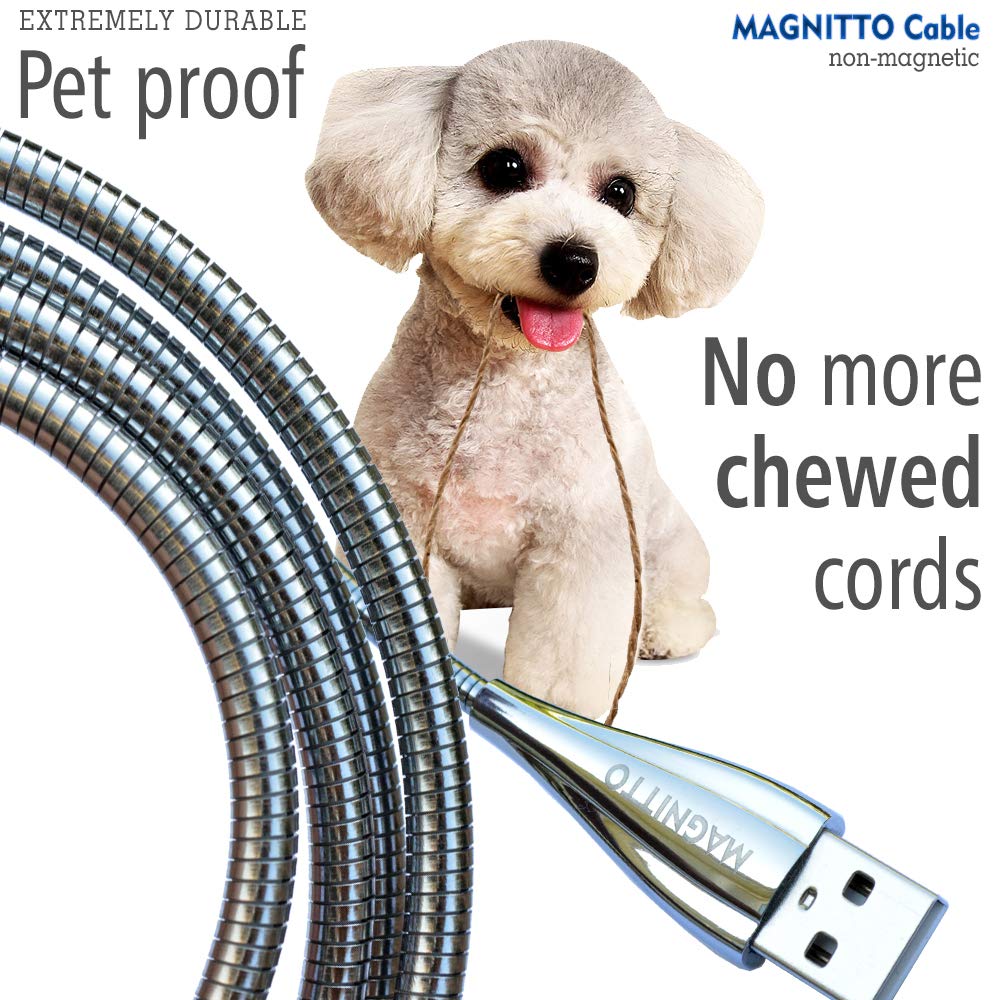 MAGNITTO Metal Braided USB Fast Charging Cable, Stainless Steel, Strong Durable Wire, Tangle Free, Heavy Duty, Chew Proof, USB2.0 Cables Sync Charger Cords - 6ft 2pack