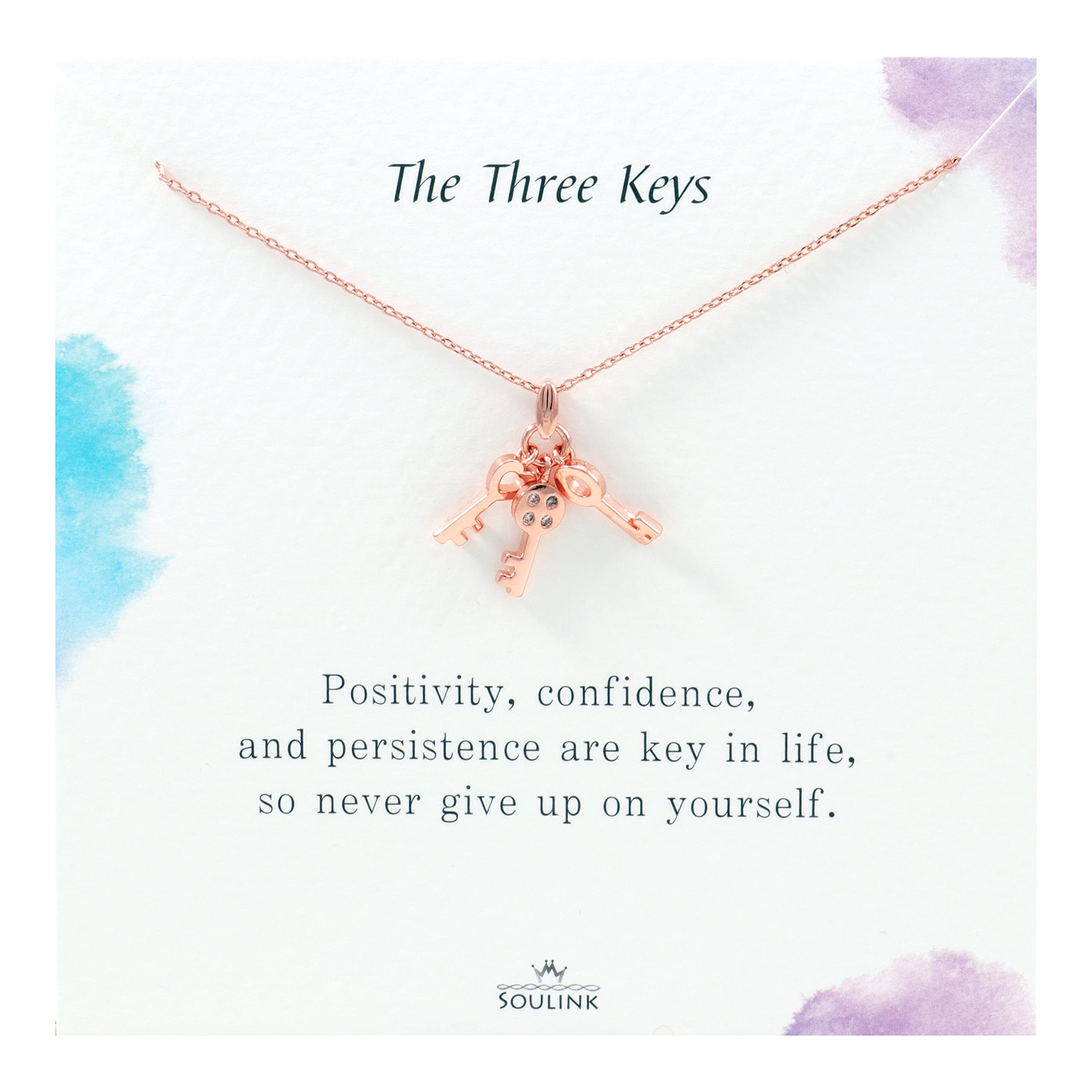 Soulink Lucky Three Keys in Life Pendant Key to Success Necklace (Rose gold plated)