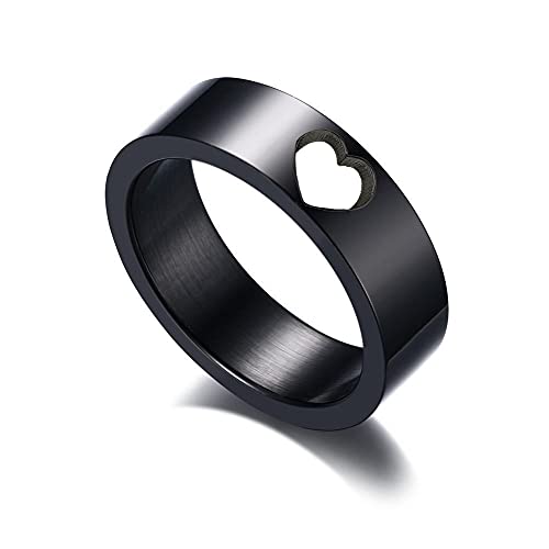 MZZJ Set of 3 Best Friend Ring Band Moon Sun Star Ring Personalized Friendship Ring Minimalist 6MM Black Stainless Steel Heart Shape Cut out Flat Stackable Knuckle Ring Wedding Band,Bridesmaid Gift