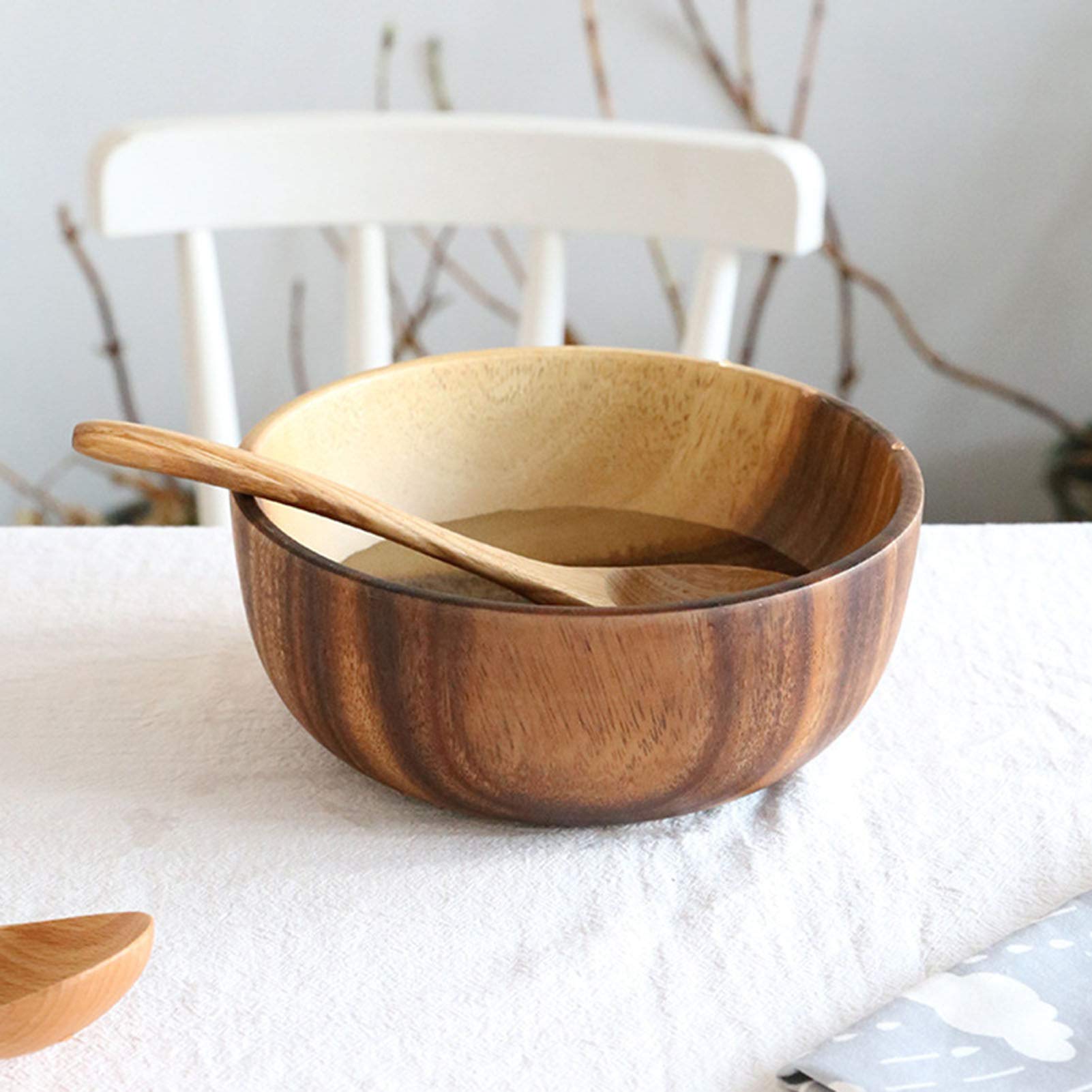 qiguch66 Storage Container,Household Round Wooden Fruit Salad Bowl Dinnerware Basin Container Kitchen Tool - S