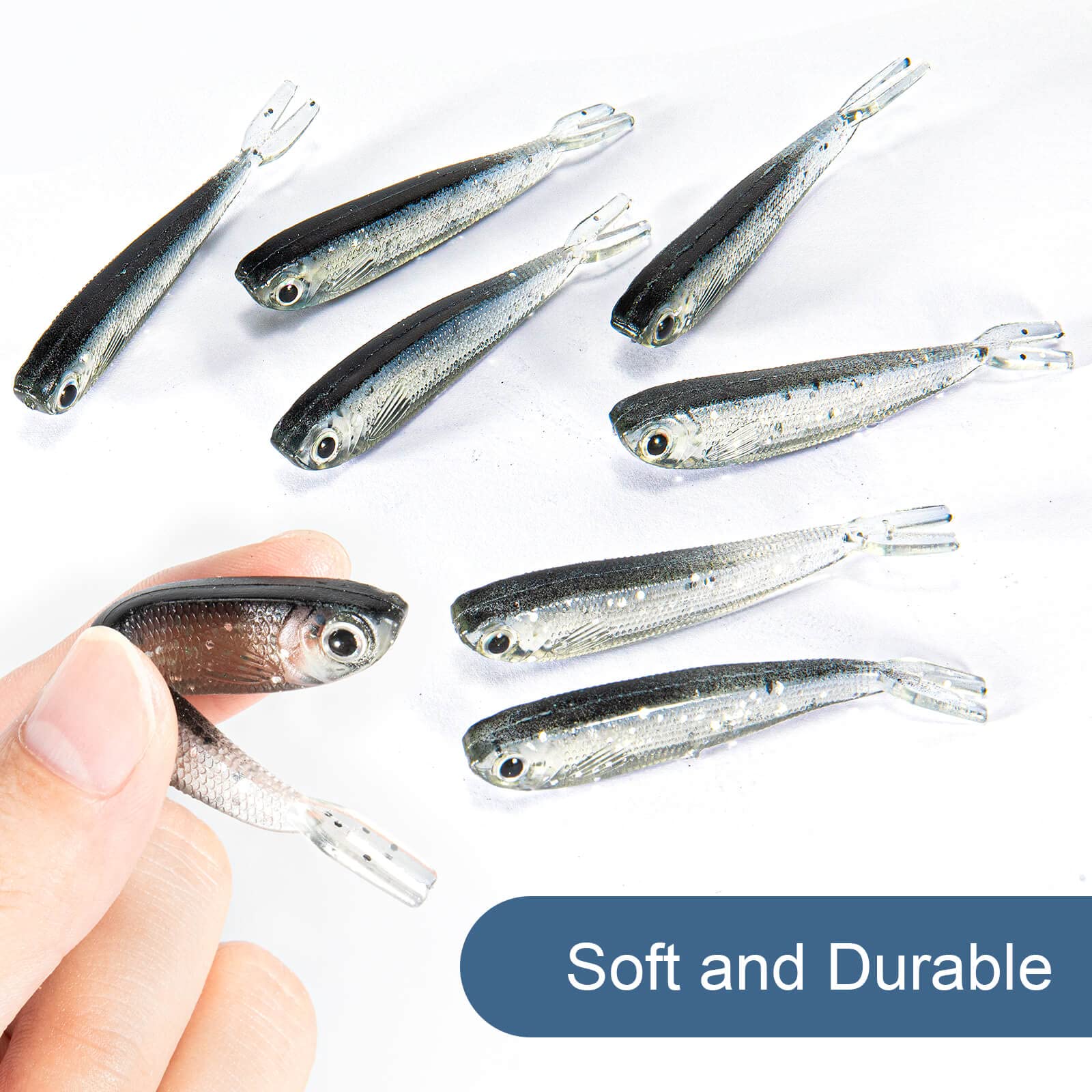 Sconqaek 50 PCS Plastic Soft Fishing Lure, Lifelike Forked Tail Minnow, Fishing Baits Tackle for Saltwater and Freshwater