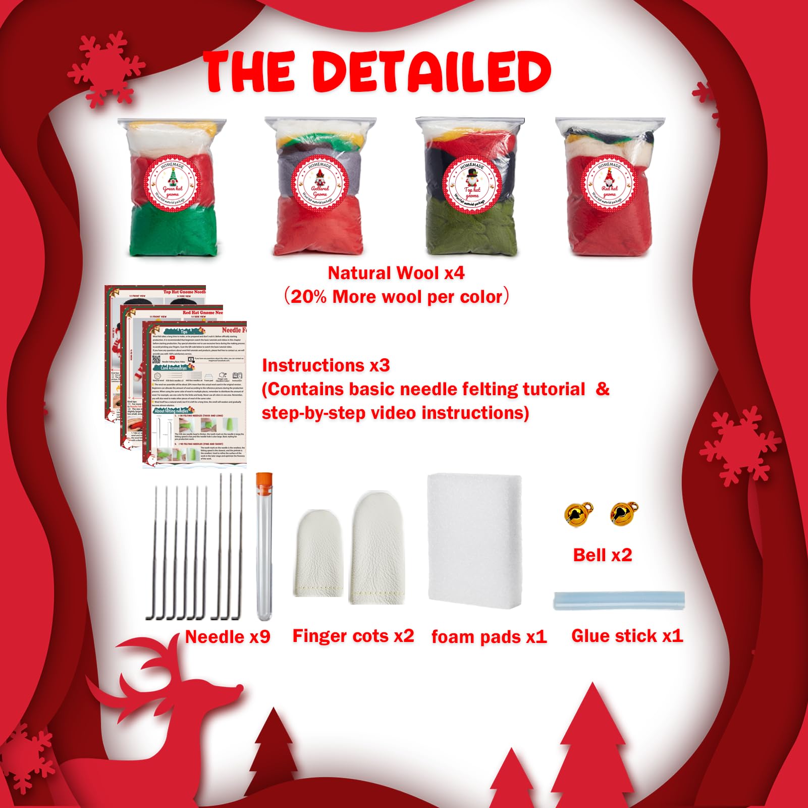 MAGIMUSE Needle Felting Kit, Needle Felting Starter Kit with Basic Felt Tools, Christmas Gnome Needle Felting Kit for Beginners, DIY Wool Needle Felting Supplies for Christmas Festival Crafts