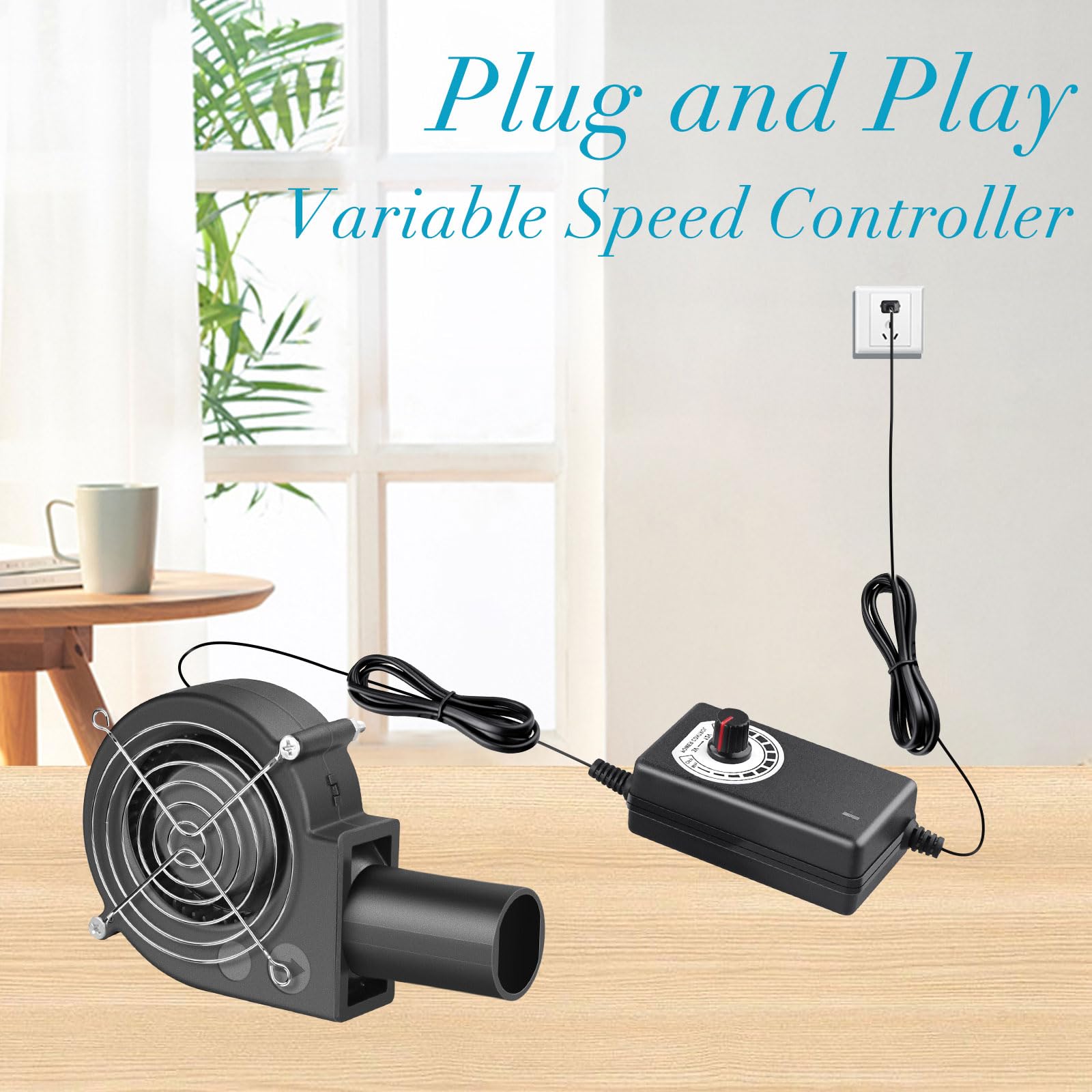 Wathai BBQ Air Mover Blower Fan 12V 97mm x 33mm,Variable Speed Centrifugal Fan with 110V - 240V AC Plug for Camping Quick Charcoal Starter,Outdoor Cooking,Fireplace,Bellows,Wood Stove or Drying Boots