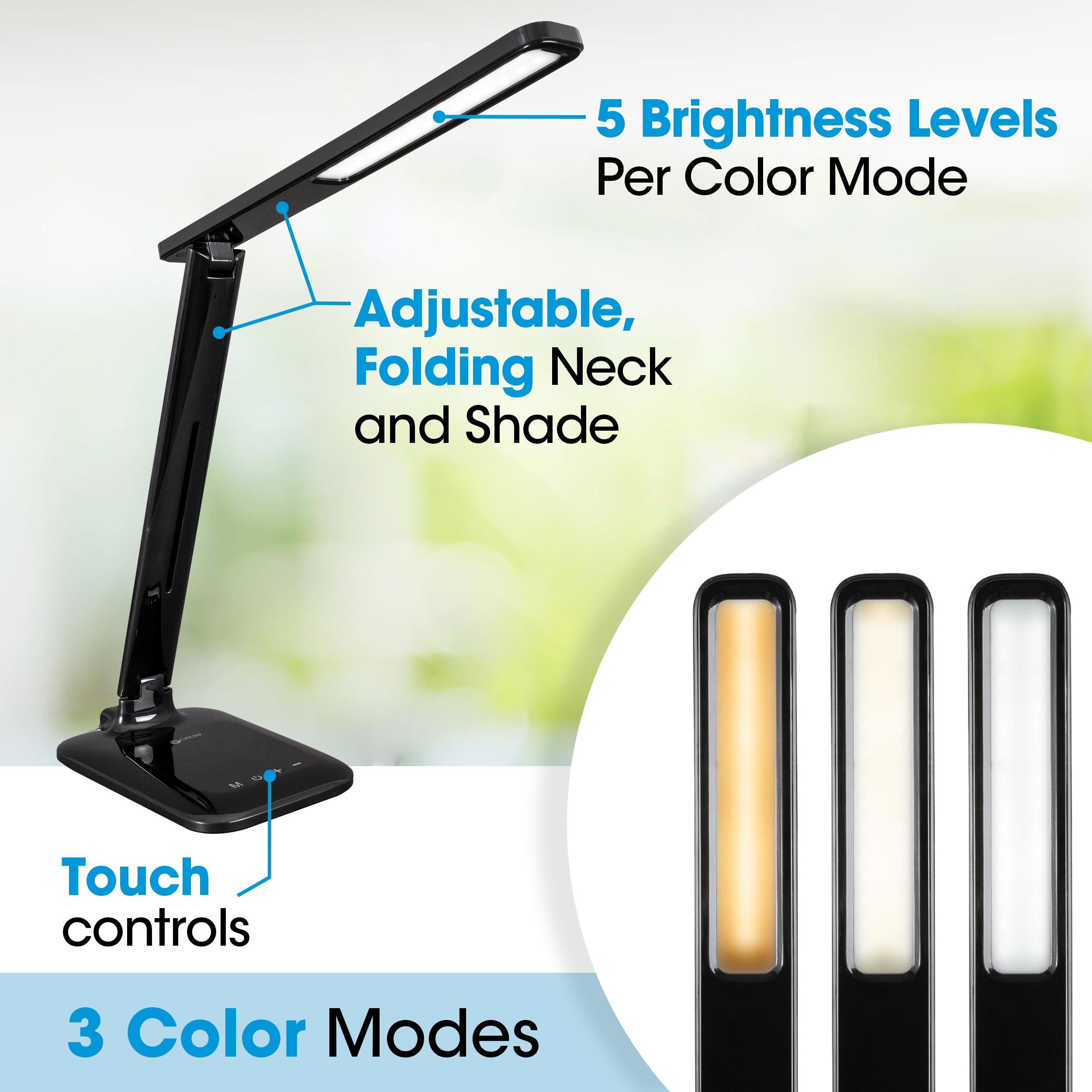 OttLite Slimline LED Desk Lamp β Touch Activated Controls, 3 Brightness Settings, ClearSun LED, Modern Design for Work, Office, or Dorm