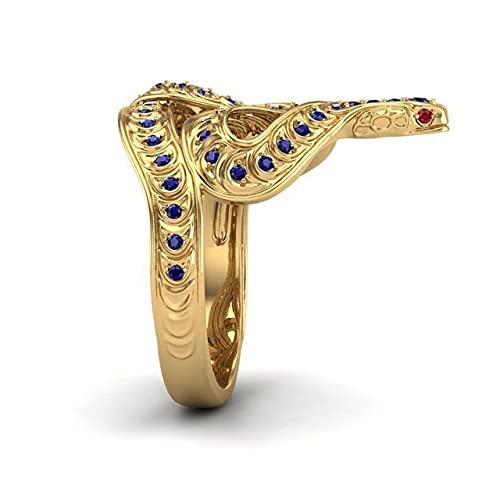Round Cut Blue Sapphire Diamond Ring Unique Style Snake Ring 14K Gold Over