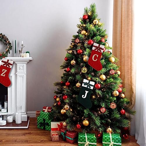 OJCHRLKF 20 Inches Initial Monogram Embroidered Christmas Stocking red Green Velvet with White Knitted Cuffs Christmas Decorations stocking-52-J-Red