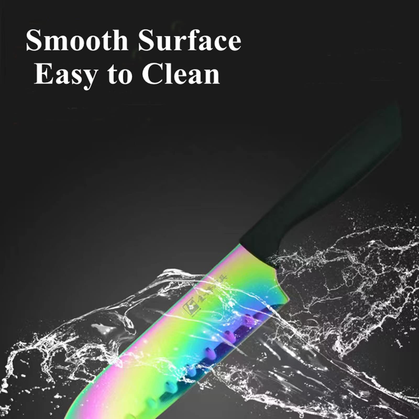 Stainless Steel Knife Set,5Pcs Kitchen Knife Set With Rainbow Titanium Coating Blade,Extremely sharp Non Stick Non Rust Knife Set with Comfortable Handle (Black)