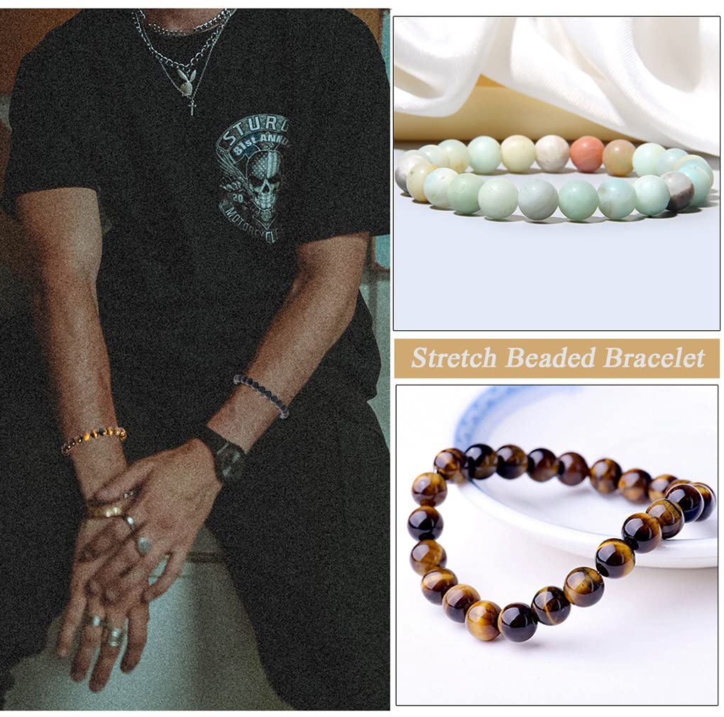 SAMOCO 12Pcs 8MM Semi Precious Gemstone Bracelets for Women Energy Healing Stone Beaded Bracelets Statement Crystal Bracelet Charm Bracelets Adjustable